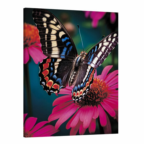 Интерьерная картина 50х70 "Магическая симфония: Бабочки в саду"