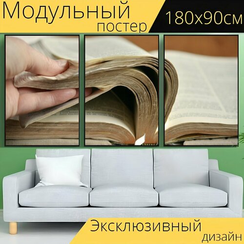 Модульный постер "Книжные страницы, библия, прокрутка" 180 x 90 см. для интерьера