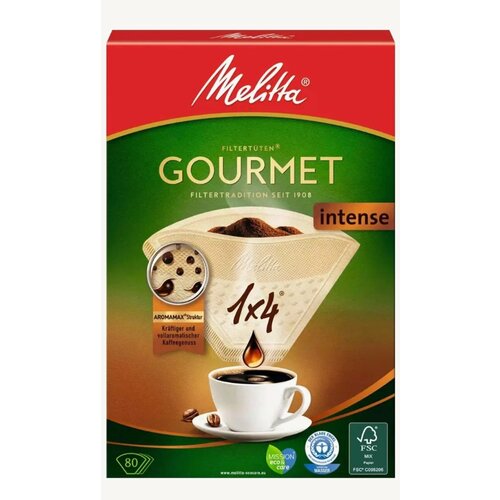 Одноразовые фильтры для капельной кофеварки Melitta Gourmet Intense Размер 1х4, коричневый