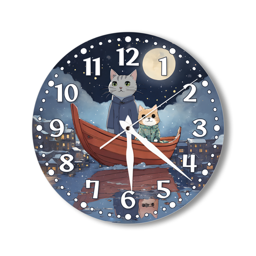 Деревянные настенные часы с УФ принтом 28см, бесшумные кварцевые интерьерные часы без стекла, открытые стрелки, котята аниме
