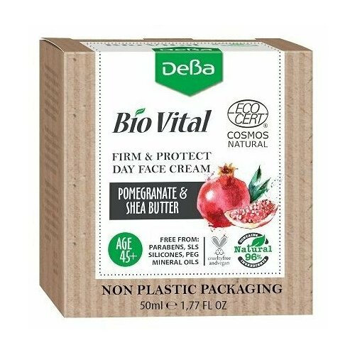 DEBA Крем для лица и шеи дневной Укрепляющий и защищающий с БИО-экстрактом граната БИО-маслом Ши 45+ Bio Vital, 50 мл