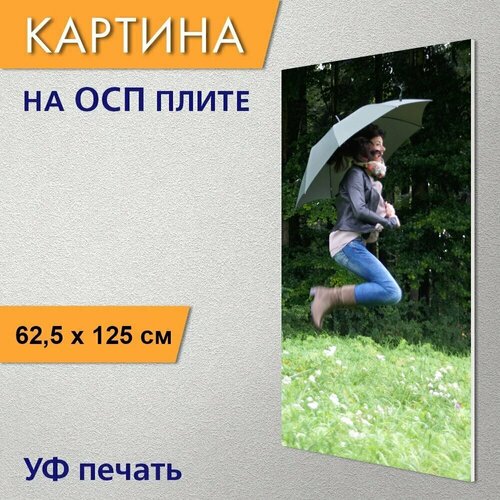 Вертикальная картина на ОСП "Осеннее настроение, дождливый день, зонтик" 62x125 см. для интерьериа