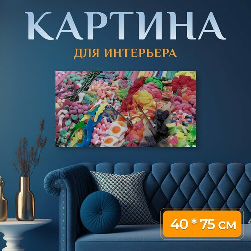 Картина на холсте "Конфеты, сладости, цвета" на подрамнике 75х40 см. для интерьера