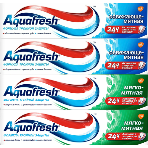 Зубная паста Aquafresh Освежающе-мятная и Мягко-мятная, 100 мл х 4 шт