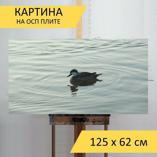 Картина на ОСП 125х62 см. "Птица, вода, озеро" горизонтальная, для интерьера, с креплениями