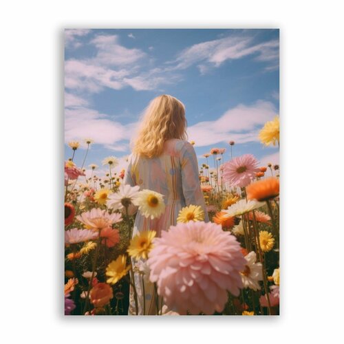 Постер, плакат на бумаге / Девшука в цветочном поле / Размер 30 x 40 см