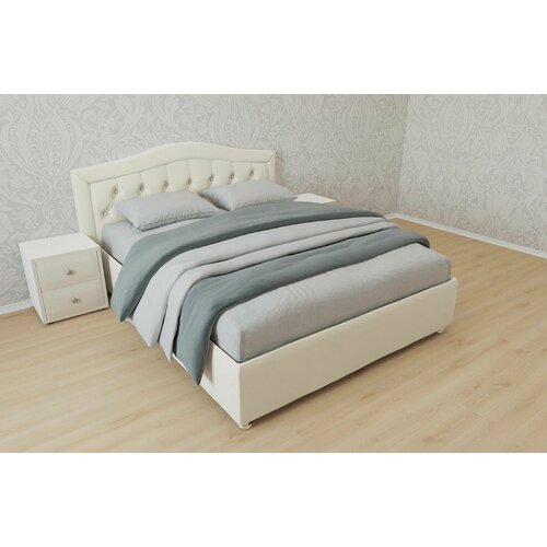 Двуспальная кровать Бермуды 160x200 основание металлическое с ламелями велюр белый без ножек