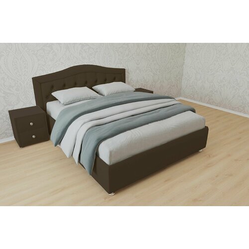 Двуспальная кровать Бермуды 200x200 с подъемным механизмом и с коробом для белья велюр коричневый без ножек