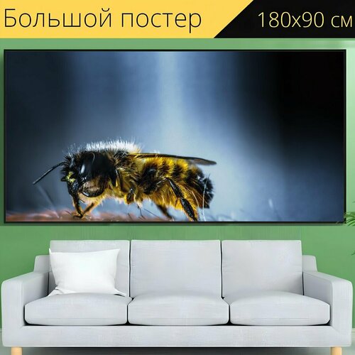 Большой постер "Насекомое, пчела, природа" 180 x 90 см. для интерьера