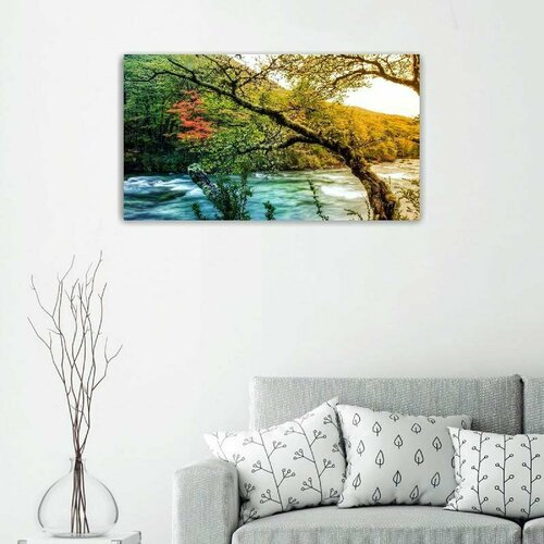 Картина на холсте 60x110 LinxOne "Деревья природа осень течение" интерьерная для дома / на стену / на кухню / с подрамником