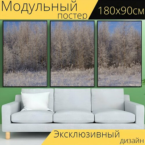 Модульный постер "Природа, зима, спокойствие" 180 x 90 см. для интерьера