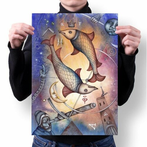 Плакат со знаком зодиака Рыбы №9, А3