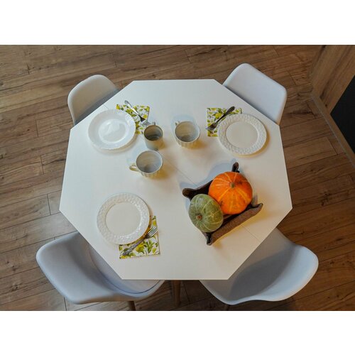 Кухонный стол белый обеденный раздвижной октава, 100см с деревянными ножками
