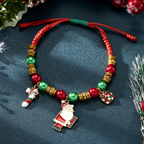 Плетеный браслет Браслет с подвесками плетеный Новый Год и Рождество, 1 шт., размер 18 см, размер one size, красный, зеленый