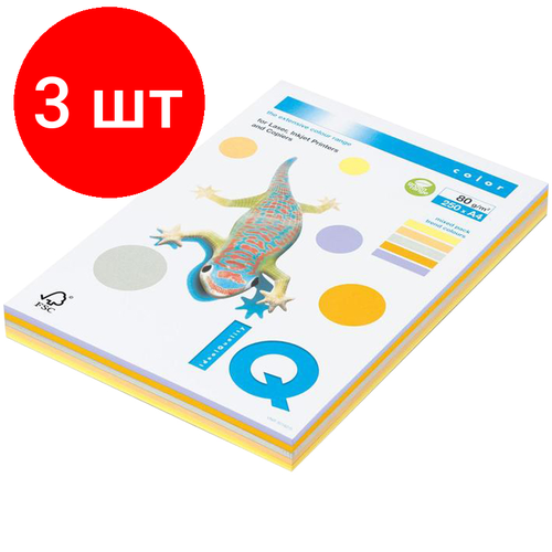 Комплект 3 шт, Бумага IQ "Color Trend Mixed Packs" А4, 80г/м2, 250л. (5 цветов)