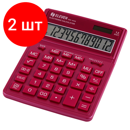 Комплект 2 шт, Калькулятор настольный Eleven SDC-444X-PK, 12 разрядов, двойное питание, 155*204*33мм, розовый