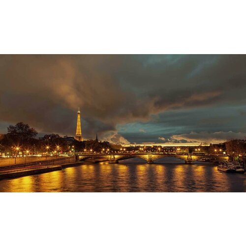 Картина на холсте 60x110 LinxOne "Река La tour Eiffel Paris" интерьерная для дома / на стену / на кухню / с подрамником