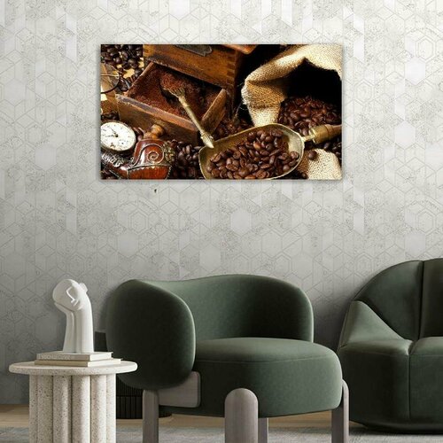 Картина на холсте 60x110 LinxOne "Кофемолка и курительная трубка" интерьерная для дома / на стену / на кухню / с подрамником