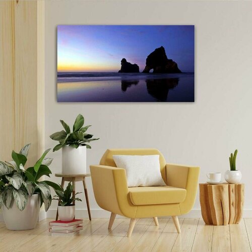 Картина на холсте 60x110 LinxOne "New Zealand water beach Sunset" интерьерная для дома / на стену / на кухню / с подрамником
