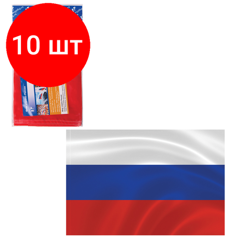 Комплект 10 шт, Флаг РФ 70*105см, пакет с европодвесом