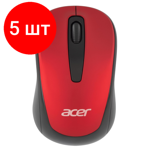 Комплект 5 штук, Мышь компьютерная Acer OMR136 красный (1000dpi/WLS/USB/3кн (ZL. MCEEE.01J)