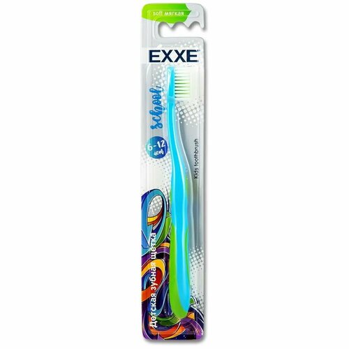 Детская зубная щетка EXXE School 6-12 лет, мягкая, синяя, 1 шт.