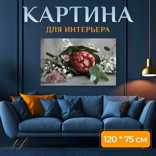 Картина на холсте "Протея, натюрморт, цветок" на подрамнике 120х75 см. для интерьера