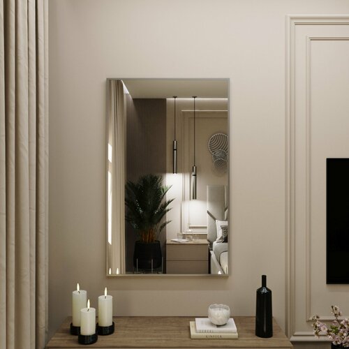 Зеркало интерьерное в алюминиевой раме настенное Market-house 110х60 см. Серебро