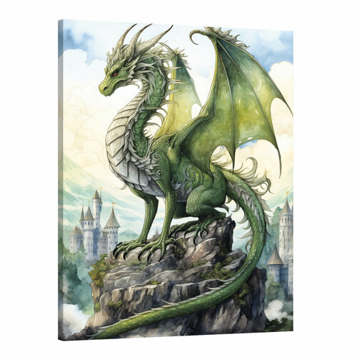 Интерьерная картина 50х70 "Зеленый дракон: владыка неба"