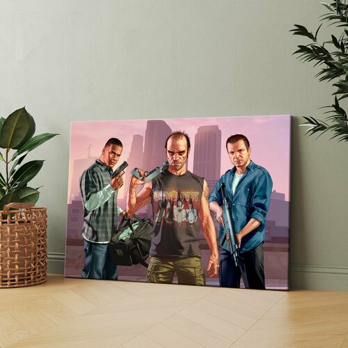 Картина на холсте (Трое мужчин стоят рядом друг с другом, мужчины) 20x30 см. Интерьерная, на стену.