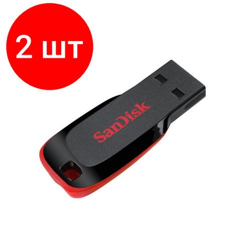 Комплект 2 штук, Флеш-память SanDisk Cruzer Blade, 128Gb, USB 2.0, ч/крас, SDCZ50-128G-B35