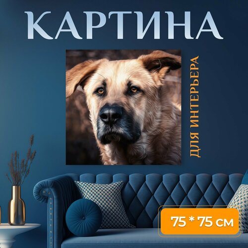 Картина на холсте "Собака, голова, живопись маслом" на подрамнике 75х75 см. для интерьера