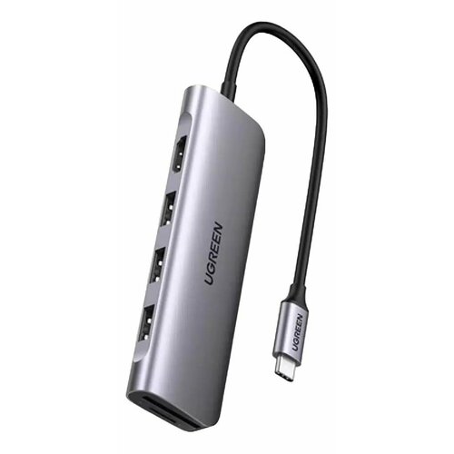 Адаптер UGREEN CM511 (20956A) Revodok 6-in-1 USB-C to HDMI&USB 3.0*3 & SD/TF Adapter. Цвет: серый.