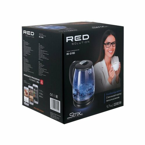 Чайник электрический RED Solution RK-G185, стекло, 1.7 л, 2200 Вт, чёрный