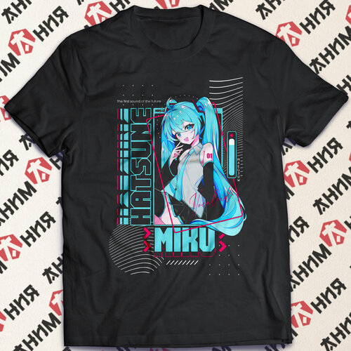 Футболка Футболка Хатсуне Мику, Вокалоид, Hatsune Miku, размер 2XS, черный