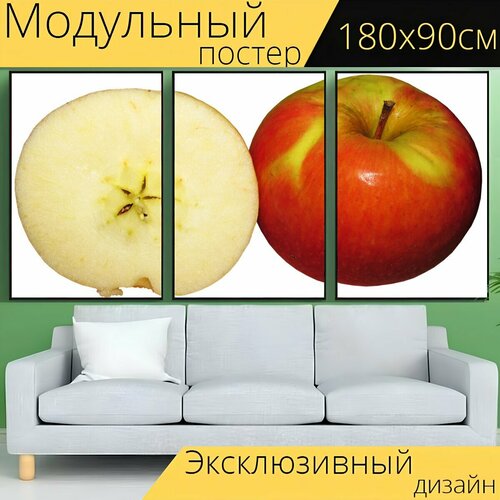 Модульный постер "Красный, яблоко, фрукты" 180 x 90 см. для интерьера