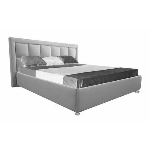 Двуспальная кровать Флорида 160x200 основание металлическое с ламелями велюр серый ножки 5 см