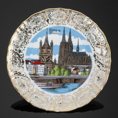 Настенная сувенирная тарелка "Koln a. Rhein". Мануфактура "Kleiberg", фарфор, деколь