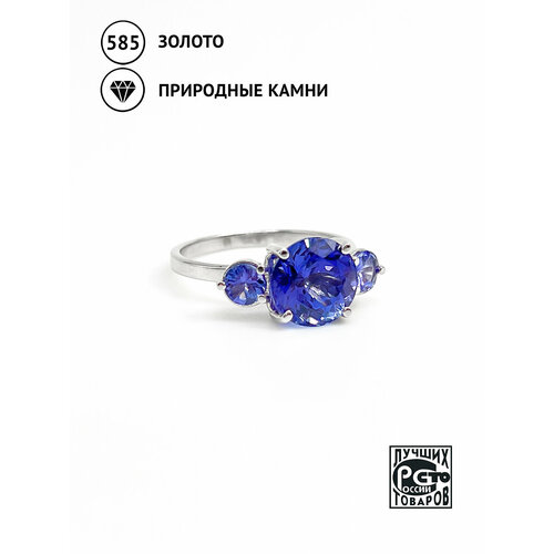 Кольцо Кристалл Мечты, белое золото, 585 проба, родирование, танзанит, размер 16, фиолетовый, синий