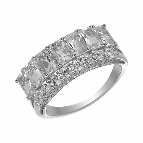 Перстень UVI Серебряное кольцо с Топазами и Фианитами, серебро, 925 проба, золочение, родирование, фианит, топаз, серебряный, бесцветный