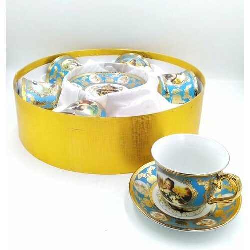 Подарочный чайный набор "Империя" на 6 персон фарфор, праздничный набор посуды, фарфоровый чайный набор посуды, чайный сервиз