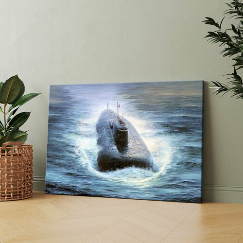 Картина на холсте (Картина подводной лодки в океане) 40x60 см. Интерьерная, на стену.