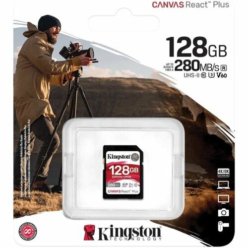 Карта памяти Kingston 128Gb Canvas React Plus SDXC UHS-II U3 V60 (280/100 Mb/s)