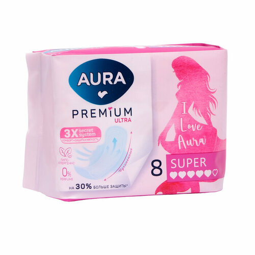 AURA Прокладки женские гигиенические AURA PREMIUM SUPER, 8 шт