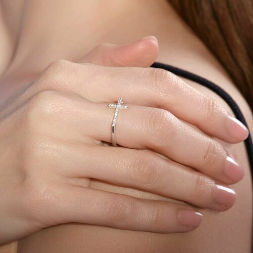 Перстень UVI Ювелирочка Серебряное кольцо крест с фианитами, серебро, 925 проба, родирование, фианит, бесцветный, серебряный