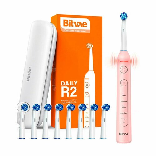 Электрическая зубная щетка R2 Rotary E- Toothbrush, вибрационная, от АКБ, розовая