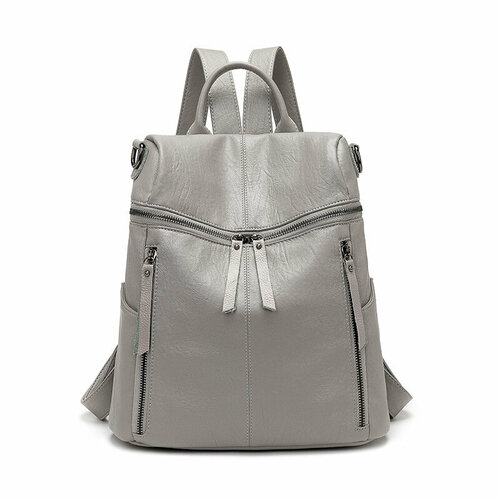 Рюкзак  сумка-рюкзак из натуральной кожи для мам, фактура гладкая, серый