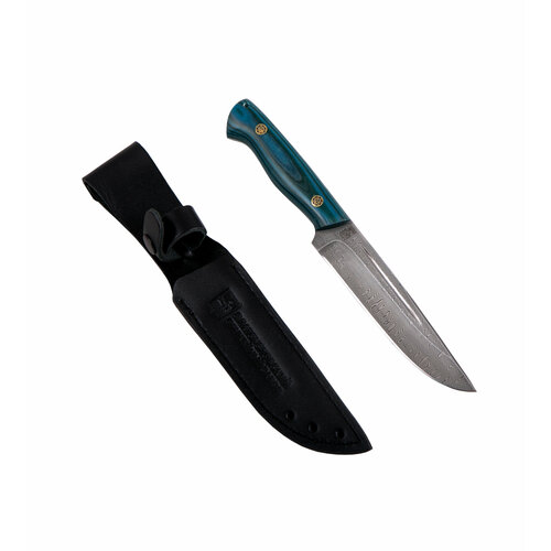Нож ЦМ "Бекас" (нержавеющая дамасская сталь, микарта зелено-синяя)
