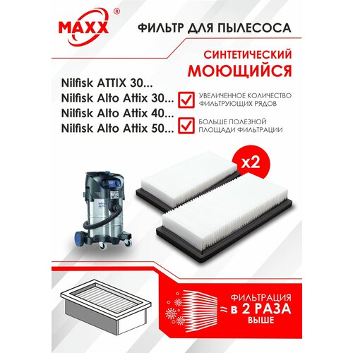 Фильтр синтетический 2 шт. моющийся для пылесосов Nilfisk ATTIX 30-21, 40-21, 50-21, 30-2M, 50-2M XC