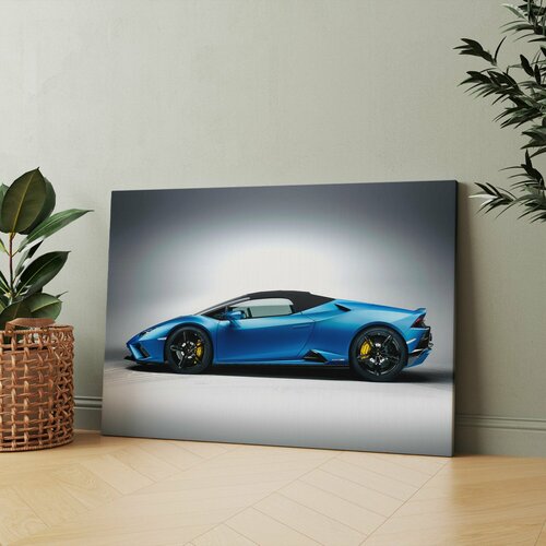 Картина на холсте "Синий спортивный автомобиль, припаркованный в студии" 40x60 см. Интерьерная, на стену.